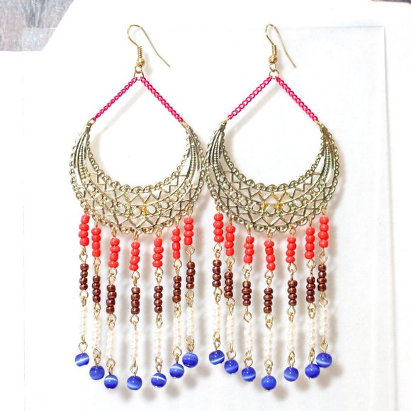 Jewelry | Gold Filigree Ethnic Beaded Indian Bollywood Bali Chandelier Statement Earrings | Poshmark